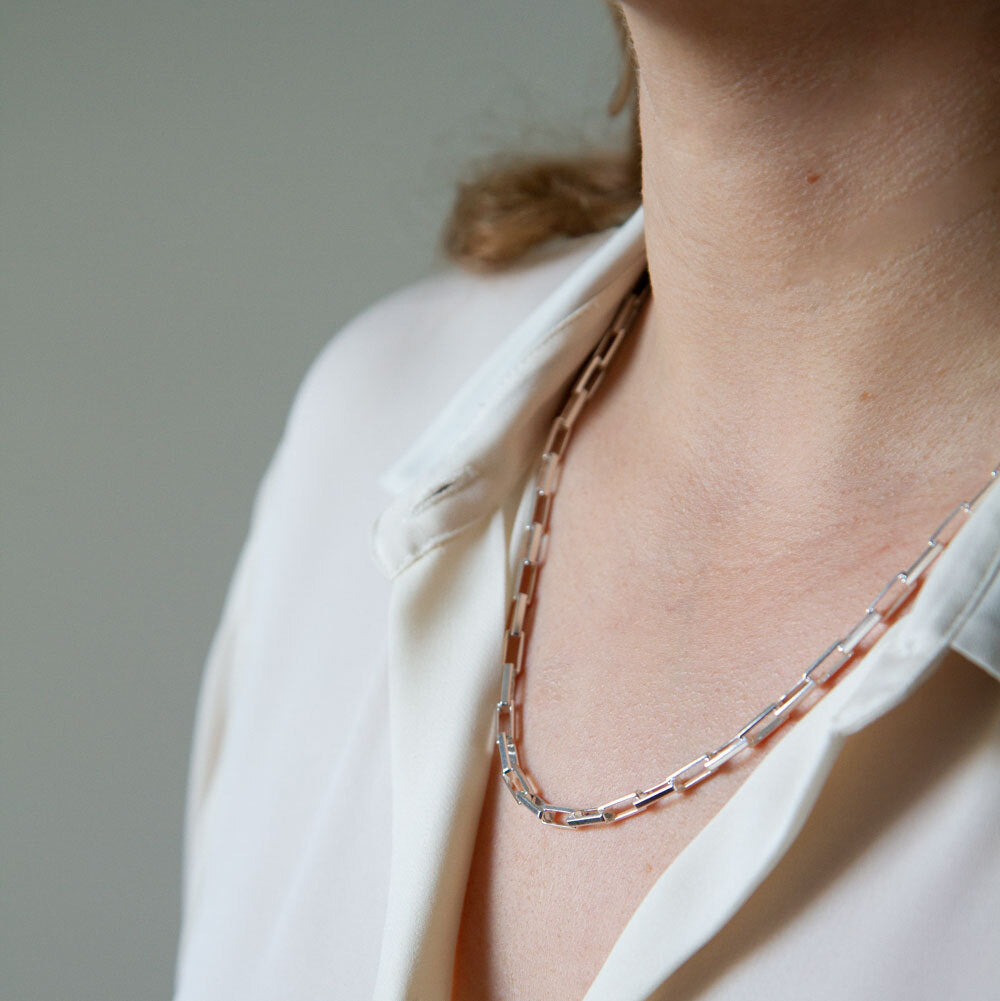 CHUNKY RECTANGULAR PAPERCLIP CHAIN | SILVER – AngelaMonacojewelry